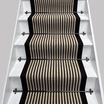 Stripe Quality Wool Stair Runner Loop Pile With 100% Black Cotton ...