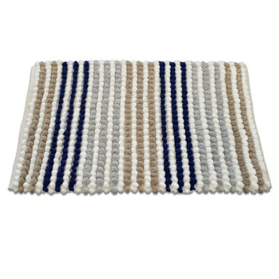 Striped Chunky Bobble Bath Mat - Navy