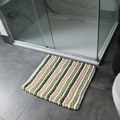 Striped Chunky Bobble Shower Mat - Green