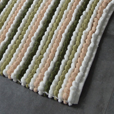 Striped Chunky Bobble Shower Mat - Green