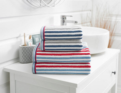 Striped Ribbed textured Cotton Hanover Hand Towels Denim