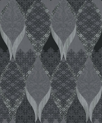 Stripes/Waves Black Geometric Wallpaper | DIY at B&Q