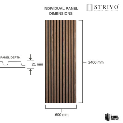 STRIVO Acoustic Slat Panel - Walnut 600mm x 2400mm