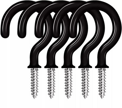 Strong Black Vinyl Coated J-Shaped Screw-In Cup Hooks, 1-1/2 inch ...