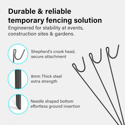 Strong Fencing Pins 10 Pack 1.15m x 8mm Steel Road Barrier Fence Stakes ...