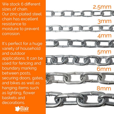 Strong Heavy Duty Galvanised Steel Chain 2-8mm Zinc Plated Welded Links ...