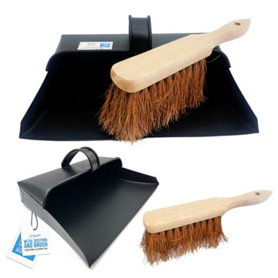 Strong Traditional Metal Hooded Dustpan and Soft Brush