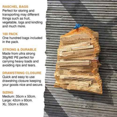 Strong Woven Net Sacks, 45cm x 60cm, Orange, Pack of 100, Mesh Log and ...