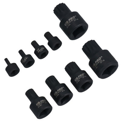 Stubby Impact XZN Spline Triple Square Male Sockets M4- M18 Mixed Drive 9pc