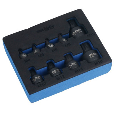 Stubby Impact XZN Spline Triple Square Male Sockets M4- M18 Mixed Drive 9pc