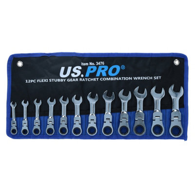 Stubby Metric Flexi Ratchet Spanners / Spanner Set 12pc 8mm to 19mm