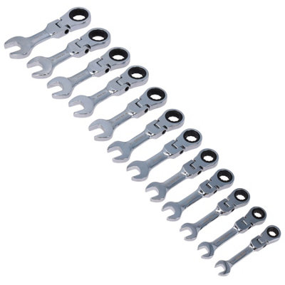 Stubby Metric Flexi Ratchet Spanners / Spanner Set 12pc 8mm to 19mm