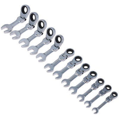 Stubby Metric Flexi Ratchet Spanners / Spanner Set 12pc 8mm to 19mm