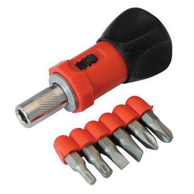 Stubby Ratchet Screwdriver Set 6 Hex Bits Sotted Phillips TRX Small ...