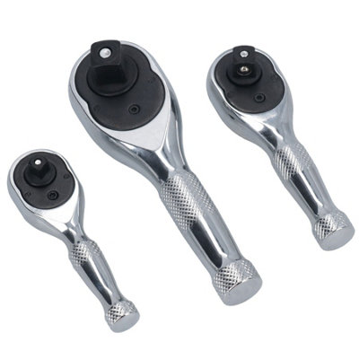 Stubby Ratchet Socket Driver 1/4in 3/8in + 1/2in Drive Reversible Quick ...