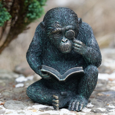 Studious Ape Resin Monkey Statue Bronze Finish Home Outdoor Garden ...