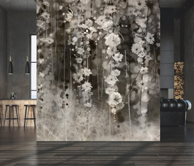 Stunning Floral Garden 3D Photographic Mural - Mono | DIY at B&Q
