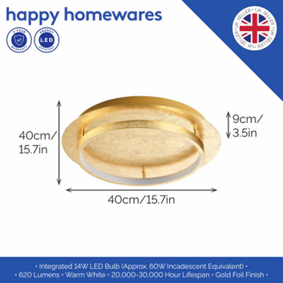 Stunning Flush Mount LED Ceiling Light Fitting with Brushed Gold Foil ...