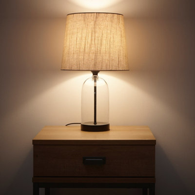 Stunning Glass Chelsea Table lamps in Black with natural Linen Lamp ...