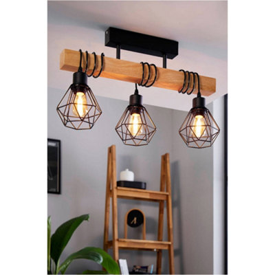 Stunning Modern Black and Brown Triple Pendant Light - 55cm Indoor ...