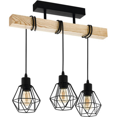 Stunning Modern Black and Brown Triple Pendant Light - 55cm Indoor ...