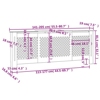 Sturdy and Durable MDF Radiator Cover 205 cm