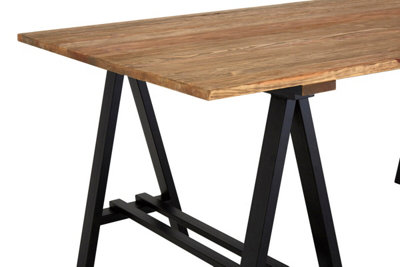 Sturdy Pine Wood And Iron Dining Table, A-Frame Legs Small Dining Table ...