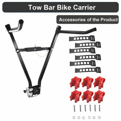 Sturdy rear tow bar bike rack holds 3 bicycles for car and van travel.