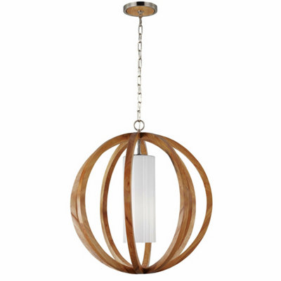 Stylish 1 Bulb Ceiling Pendant Light with Wood and Steel Finish