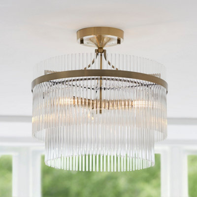 Stylish 2 Pack Antique Brass Semi Flush Ceiling Lights with Clear Glass ...