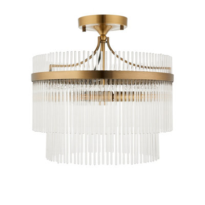 Stylish 2 Pack Antique Brass Semi Flush Ceiling Lights with Clear Glass ...