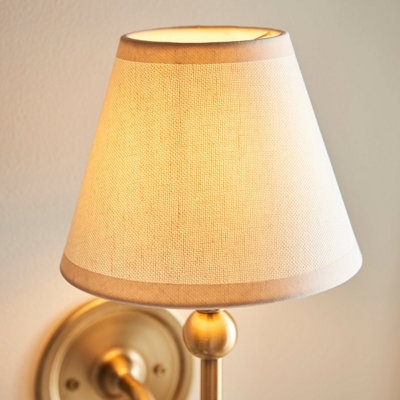 Stylish 2 Pack Dimmable Wall Lights in Aged Brass with Vintage Fabric ...