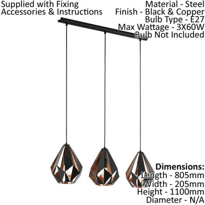 Stylish 3-Bulb Ceiling Light with 2 Matching Wall Fixtures in Black and ...