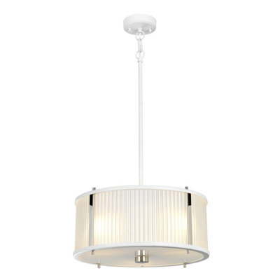 Stylish 3 Bulb Ceiling Pendant Light in White Satin and Nickel Finish