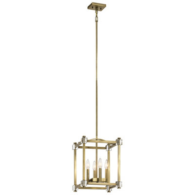 Stylish 4 Bulb Ceiling Pendant Light in Natural Brass with E14 LED Socket