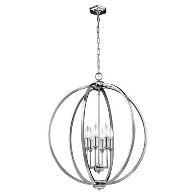 Stylish 6 Bulb Ceiling Pendant Light in Polished Nickel Finish