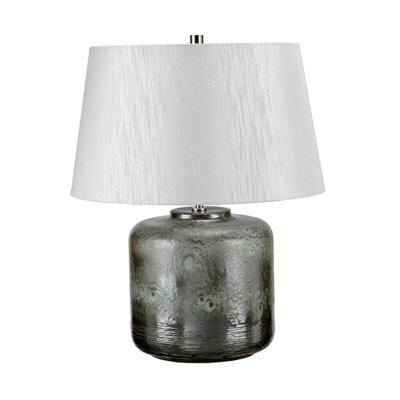 Stylish Aged Graphite Table Lamp with Light Grey Shade and LED Bulb