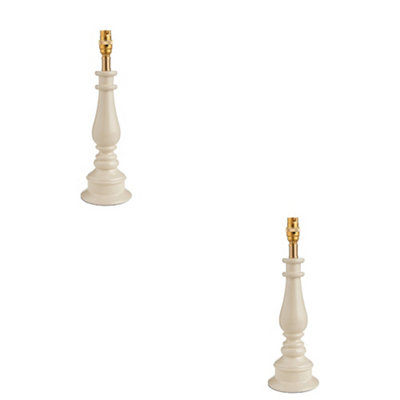 Stylish Almond White Table Lamp Base Set with Brass Accents - 2 Pack
