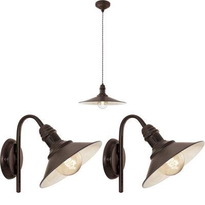 Stylish Antique Rust Ceiling Pendant Light with Matching Wall Sconces