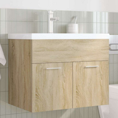 Stylish Bathroom Sink Cabinet with Built-in Basin and Faucet Sonoma Oak