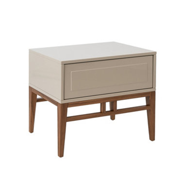 Stylish Beige and Walnut Wood Bedside Table
