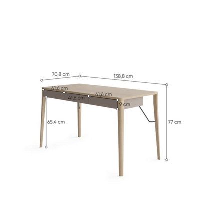 Stylish Beige & Light Oak Desk H770mm W1390mm D710mm - Modern Design ...