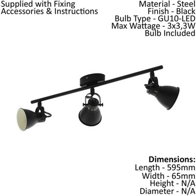 Stylish Black Flush Ceiling Light with 3 Adjustable GU10 Bulbs