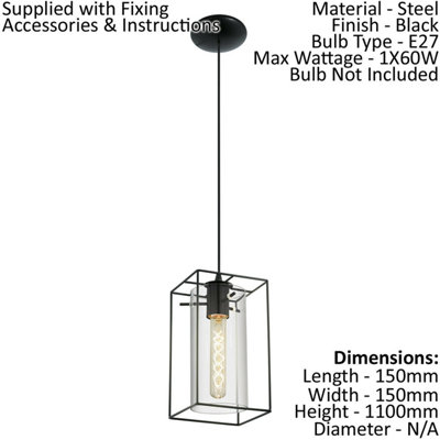 Stylish Black Frame Hanging Pendant Light with Smoked Glass Shade