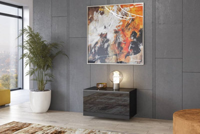 Stylish Black Helio 39 TV Cabinet, Compact Storage with Pull-Down Door ...