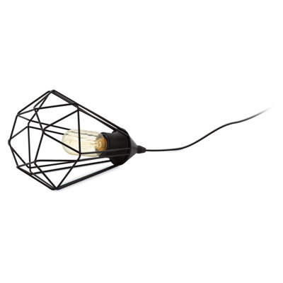 Stylish Black Mini Table Lamp with Geometric Wire Shade for Desk Lighting