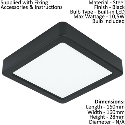Stylish Black Square LED Wall and Ceiling Light 10.5W 4000K for Modern ...