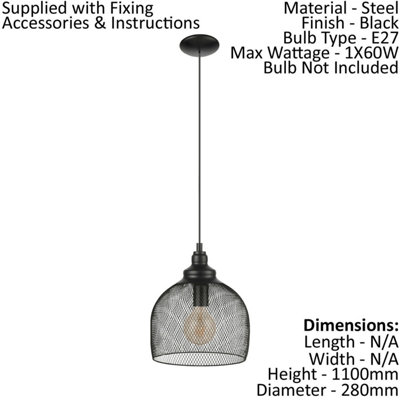 Stylish Black Wire Mesh Pendant Light with E27 Socket