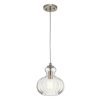Stylish Brushed Nickel 1 Bulb Ceiling Pendant Light with E27 LED Fitting