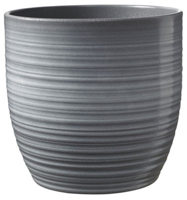 Stylish Ceramic Grooved, Grey Glaze, Indoor Plant Pot. No Drainage ...